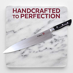 JCK ORIGINAL Hattori Japanese Chef’s Knife, FH-7L Professional Gyuto Knife, VG-10 Cobalt Steel Pro Kitchen Knife with Ergonomic Black Linen Micarta Handle, 9.4 inch