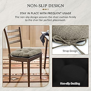 LOVTEX Kitchen Chair Cushions Set of 4, Non-Slip Chair Cushions for Dining Chairs, Shredded Memory Foam Chair Pads with Ties, Tufted Dining Chair Cushions, 15.5" x 15.5", Khaki