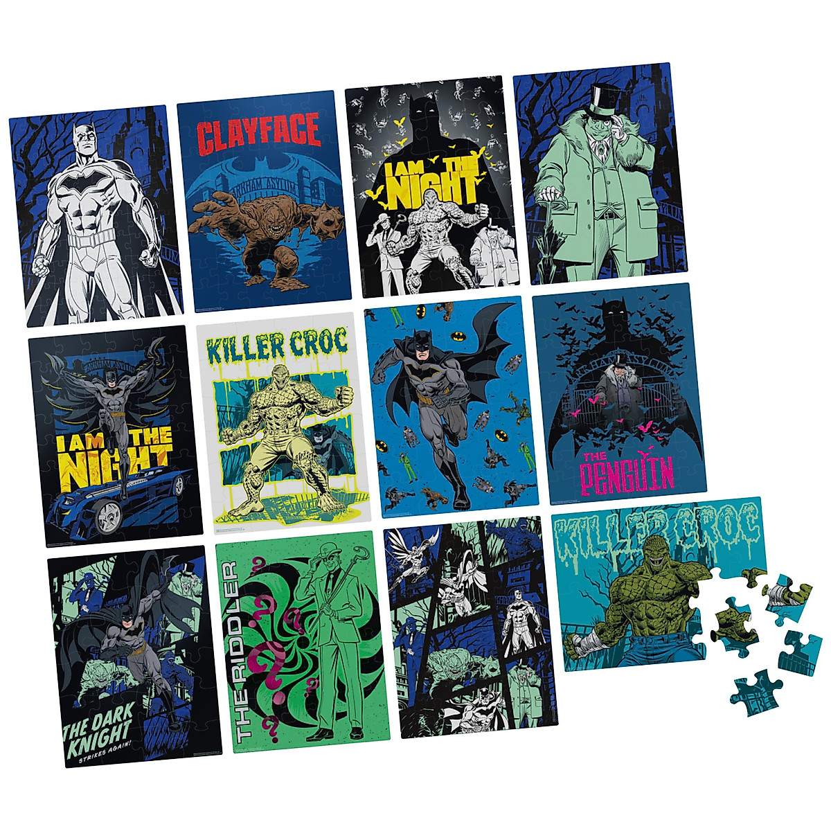 DC Comics, Batman 12 Pack Jigsaw Puzzles Superhero Gotham Killer Croc Dark Knight Clayface Riddler Penguin, for Adults & Kids Ages 4 and up