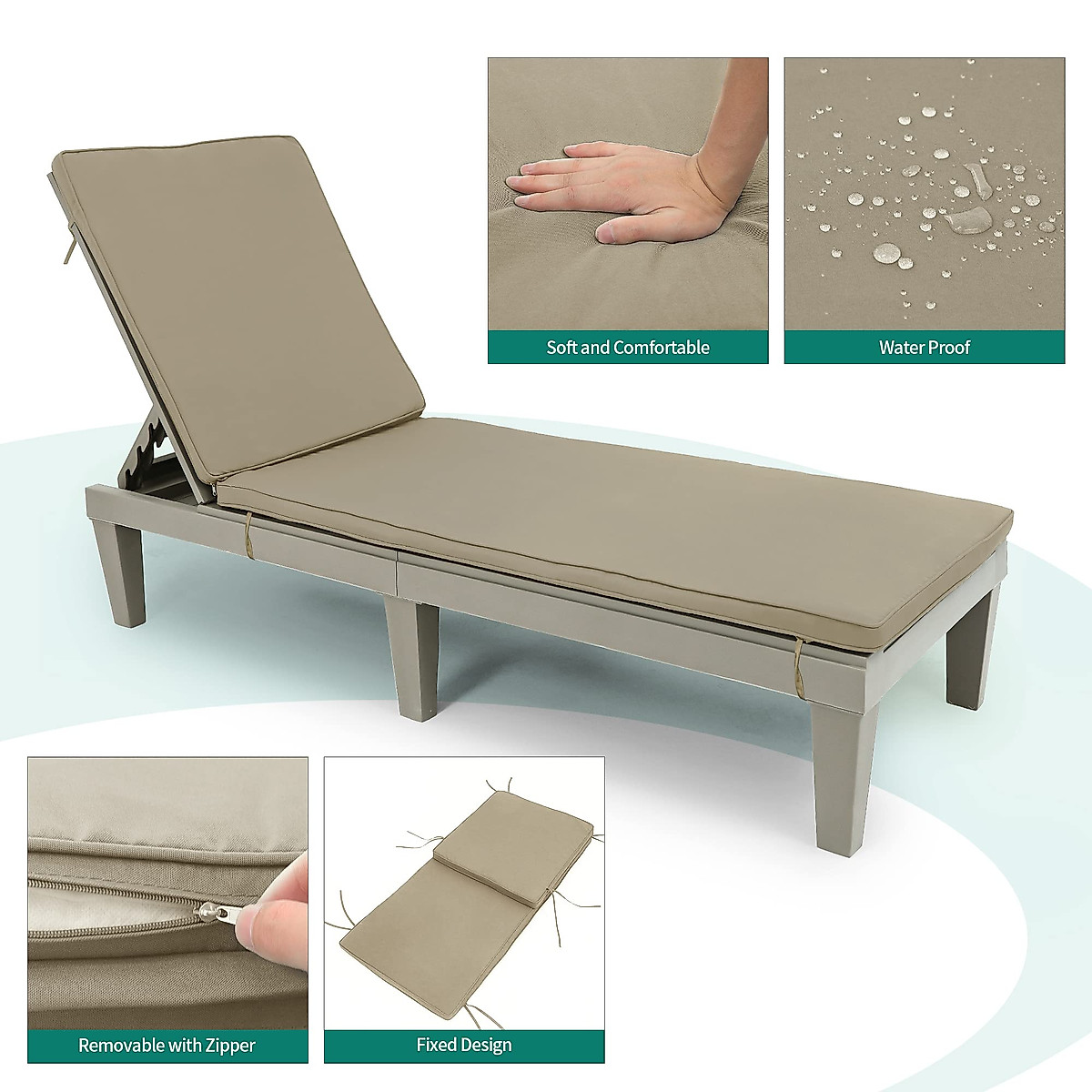 YITAHOME Patio Chaise Lounge Set of 2, Outdoor Chaise Lounge with Cushion & Adjustable Backrest for Backyard, Poolside, Lawn, Waterproof & Easy Assembly (Taupe)