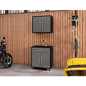 Manhattan Comfort Eiffel Garage Cabinets and Storage System, Set of 2, Matte Black and Grey