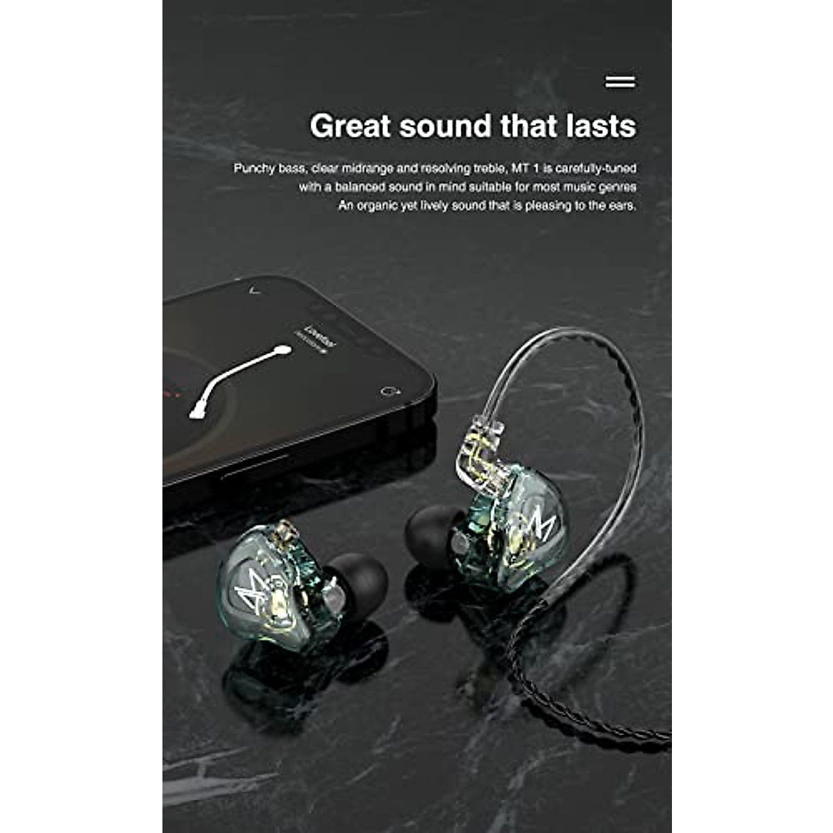 FEDAI TRN MT1 1DD HiFi Earphone Headphone, TRN MT1 in-Ear Earbud with New 10mm Composite Magnetic Dynamic Driver Over Ear Headset with Detachable C Pin 0.75MM Cable(No mic,Black)