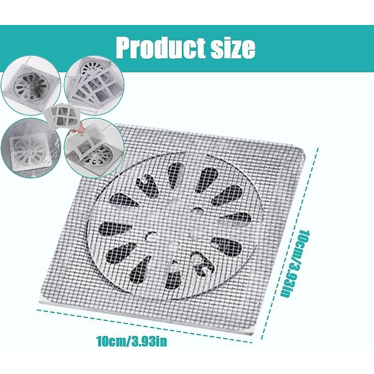 MYYSOQUZ Disposable Hair Drain Stickers,Disposable Shower Drain Hair Catcher Mesh Stickers, 2024 New Drain Cover Hair Catcher for Bathroom Laundry Bathtub Kitchen (50PCS)