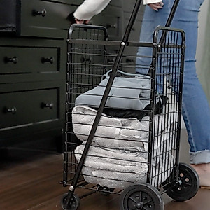 DMI Utility Cart with Wheels to be used as a Shopping Cart, Grocery Cart, Laundry Cart and Stair Climber Cart, Weighs 7.5 Pounds but holds up to 90 Pounds, Compact and Foldable, Black