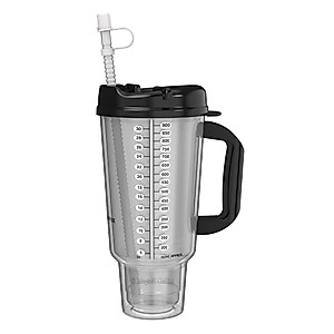 32 oz Double Walled Hospital Mug with Straw - Car Mug Fits in Most Cup Holders | Travel Mug (Black)
