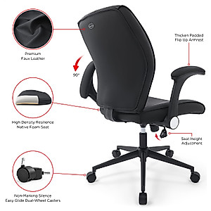 CHAIRMAN Premium Faux Leather Padded Mid-Back Adjustable-Height/Tilt, Swivel Office Computer Desk Chair with Flip-up Arms, Ergo Design for Sedentariness, Black
