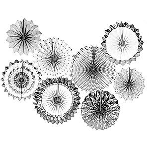 12PCS Navy Blue Silver Party Paper Fan Hanging Paper Fan Rosettes Party Garland for Boy Baby Shower Birthday Bachelorette Gender Reveal Graduation 2022 Navy Wedding Bridal Shower