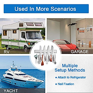 HomeSimplex 12 Inch Magnetic Knife Holder for Refrigerator with 6 Hooks - Double Sided Magnetic Knife Strip for Fridge - Premium Magnetic Knife Bar Rack - 304 Stainless Steel Kitchen Utensil Hanger