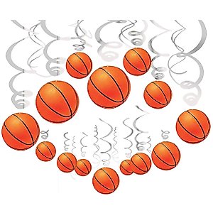 36Ct Basketball Hanging Swirl Decorations - Basketball Themed Party Supplies Hanging Party Decorations, Boy Birthday Party Decorations