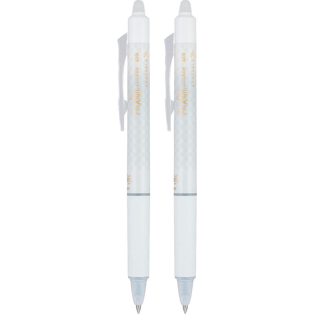 Pilot FriXion Ball Clicker Erasable Gel Ink Retractable Pen, Extra Fine Point, 0.5mm, White Barrel, Black Ink, 2 Pack