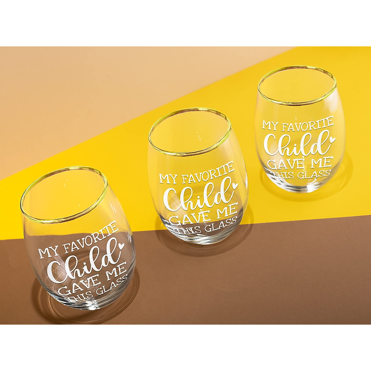 NICKANE 12oz Mom Wine Glass with Golden Rim, Gift Box as Christmas, Birthday Gifts for Mother, Step Mother - My Favorite Child Gave Me This Glass - Fun Mothers Day Gifts for Mom from Daughter, Son
