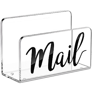KTRIO Mail Holder Mail Organizer Countertop Acrylic Mail Sorter, Print Mail Script Letter Holder for Desk Envelope Holder Letter Organizer for Home Office School, Bill Filling Paper Document