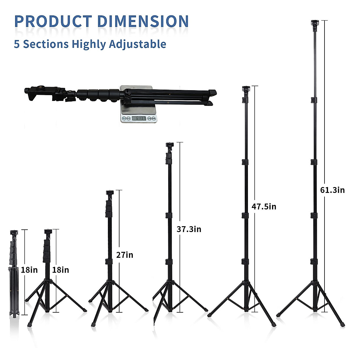 60" Selfie Tripod for iPhone with Remote Shutter Phone Holder Compatible with iPhone Android for Selfie/Video Recording/Vlogging/Live Streaming Heavy Duty Aluminum, Lightweight Tripod Black