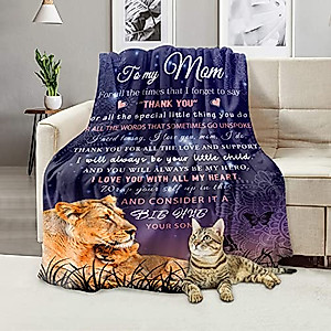 YRAQLVU Gifts for Mom, Mom Birthday Gift from Son, Soft Cozy Flannel Fleece Blanket with Letter Filled with Gratitude for Mother, for Mom, to My Mom Throw Blanket 50" x 60"