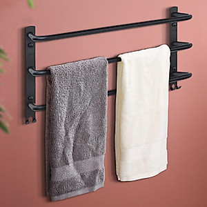 7Penn Bath Towel Bar - Stainless Steel Matte Black 3-Tiered Ladder Wall Mounted Bathroom Towel Rack with Hanging Hooks