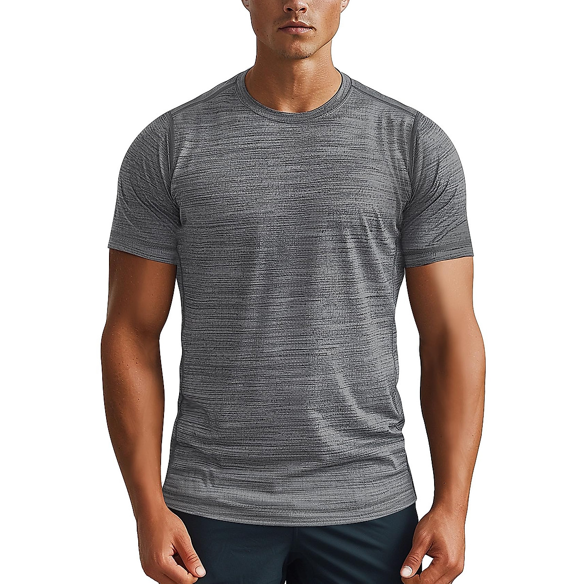 Zengjo Mens Athletic Shirts Short Sleeve Quick Dry Moisture Wicking(Charcoal,M)