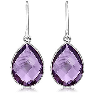 Gem Stone King 925 Sterling Silver Amethyst Dangle Earrings For Women (13.00 Cttw, Gemstone Birthstone, Faceted Pear Shape 16X12MM)