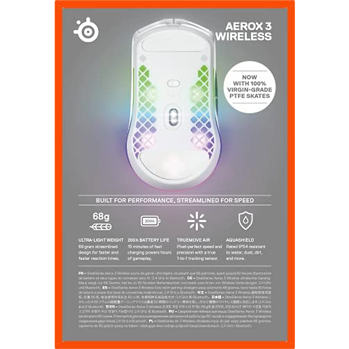 SteelSeries Aerox 3 Wireless - Super Light Gaming Mouse - 18,000 CPI TrueMove Air Optical Sensor - Ultra-lightweight 68g Water Resistant Design - 200 Hour Battery Life – Snow