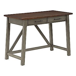 OSP Home Furnishings Milford Rustic 42 Inch Writing Desk with 2 Drawers and Burnished Decorative Hardware, Slate Gray