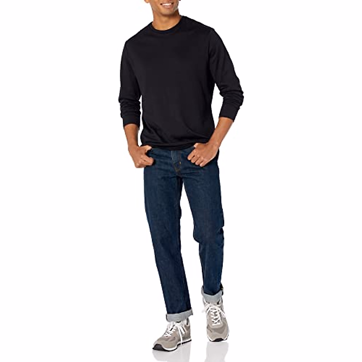 Amazon Essentials Men's Slim-Fit Long-Sleeve T-Shirt, Black, Large