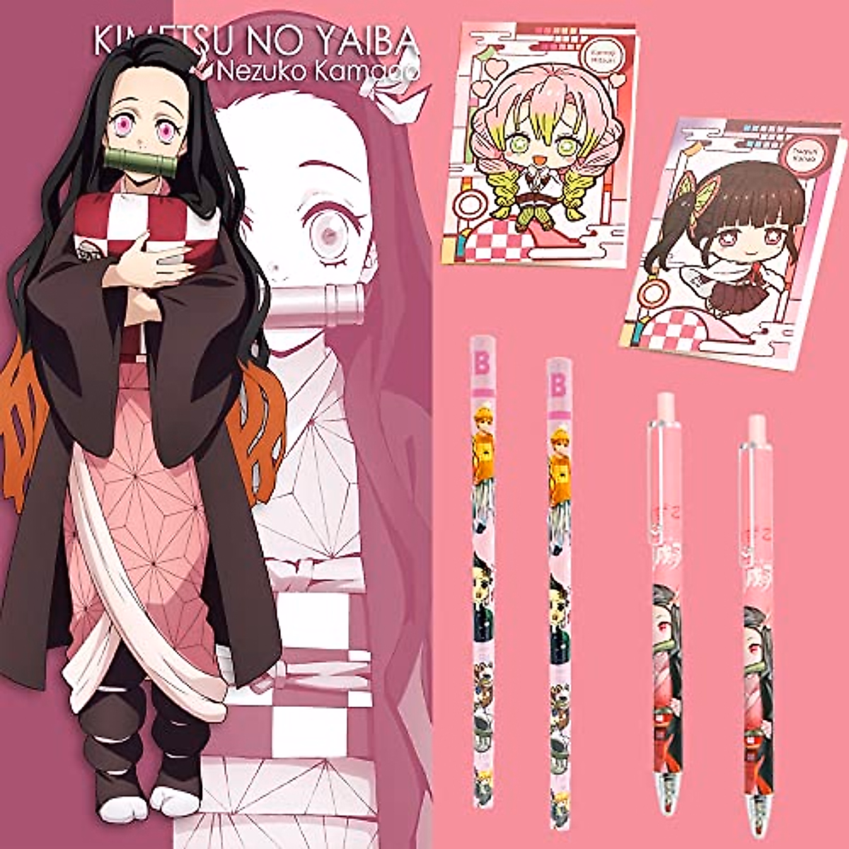 Anime Gift Set Include Pencil,Rollerball Pen,Pencil Case, Ruler,Card Holder with Lanyard,Notebook,Tattoo Sticker,Phone Ring Holder,Button Pins
