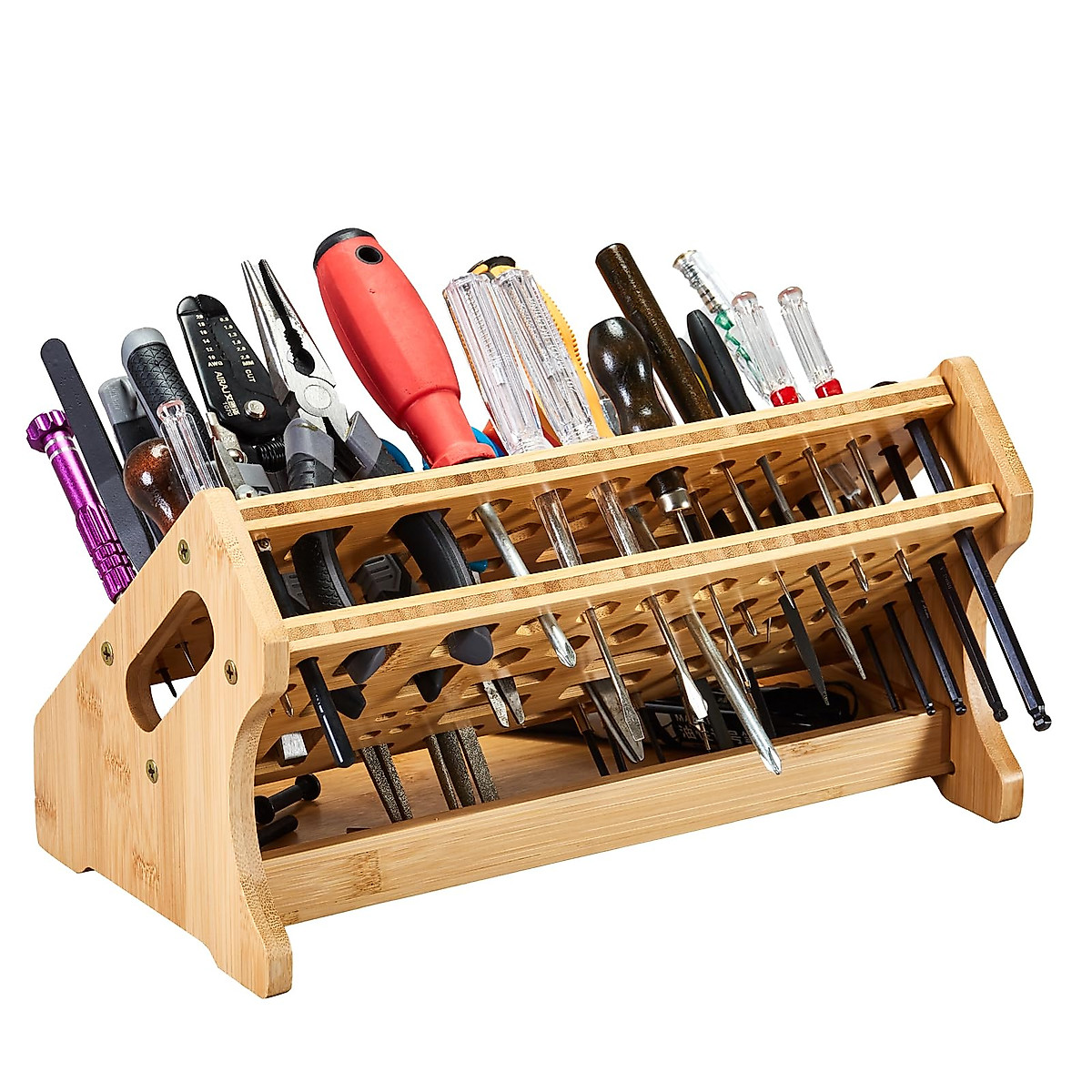 ESYTEOOT Bamboo Screwdriver Organizer Rack Tools Desktop Hand Tool Stand and Repair Tool Storage Holder