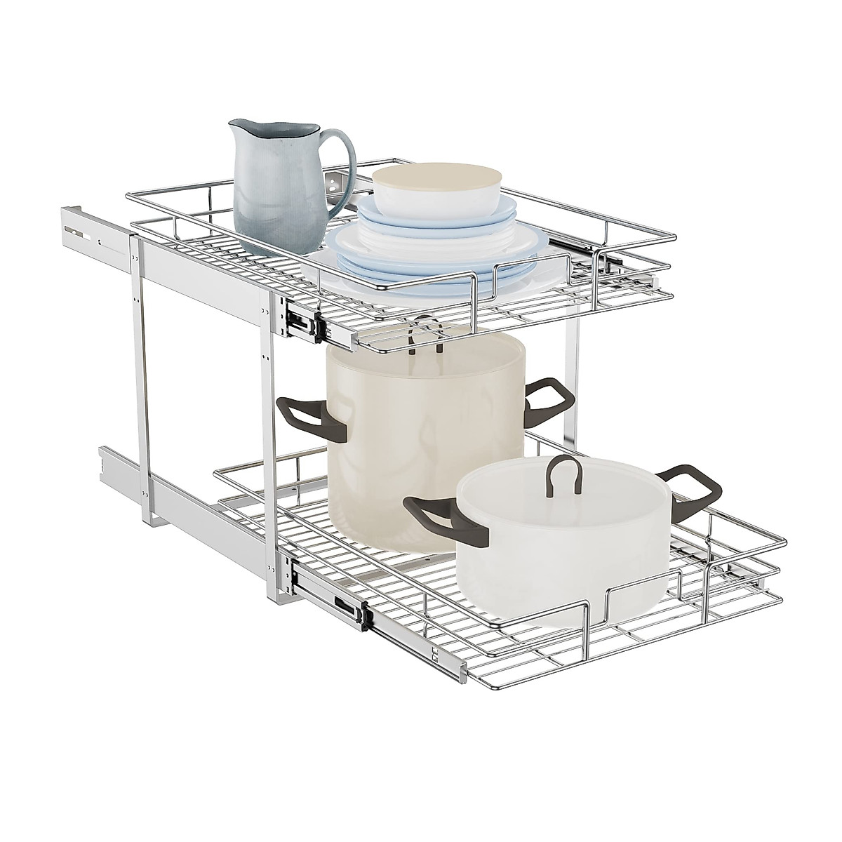 LOVMOR Individual Pull Out Cabinet Organizer, 2 Tier Cabinet Drawers Slide Out, Pots and Pans Organizer and Storage Pantry Shelf for Kitchen (17" W x 21" D)