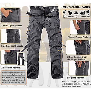AKARMY Men's Casual Pants, Outdoor Streetwear Techwear Pants, Cargo Pants with Multi-Pocket K03 Gray