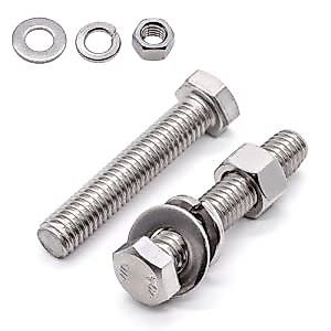 10 Sets Glvaner 5/16-18 x 2" Stainless Steel Hex Head Screws Bolts, Nuts, Flat & Lock Washers, 18-8 (304) Stainless Steel, Full Thread, Coarse Thread