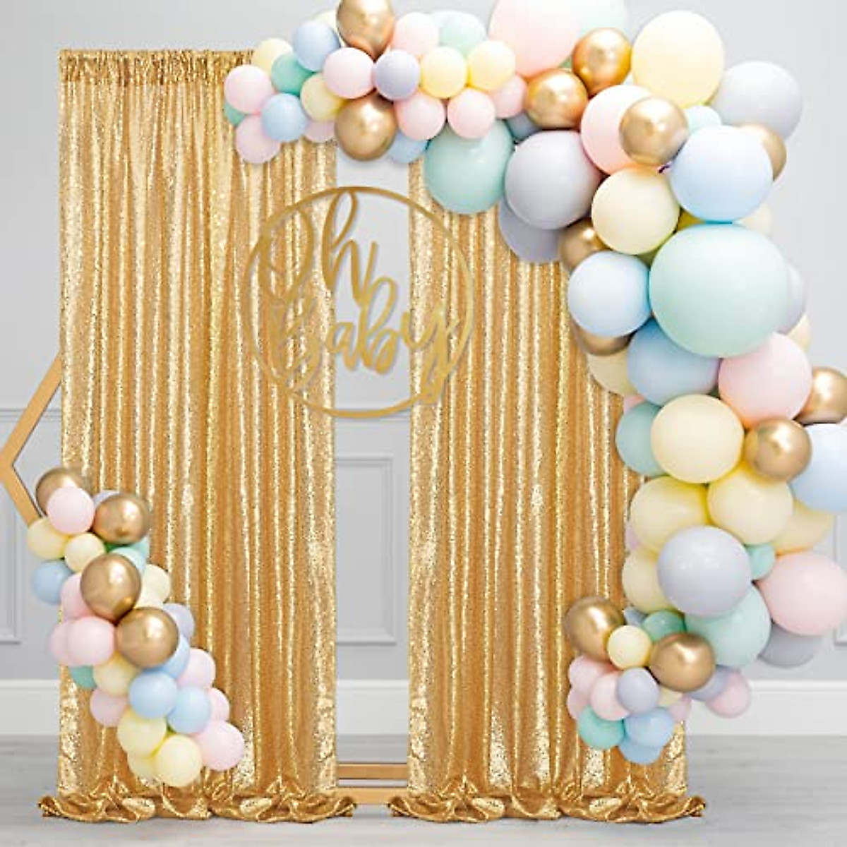 B-COOL Gold Sequin Backdrop Curtain Gold Curtains 2 Packs 2ftx8ft Gold Drapes for Backdrop Gold Backdrop Curtains for Parties Holiday Baby Shower Photography Stage