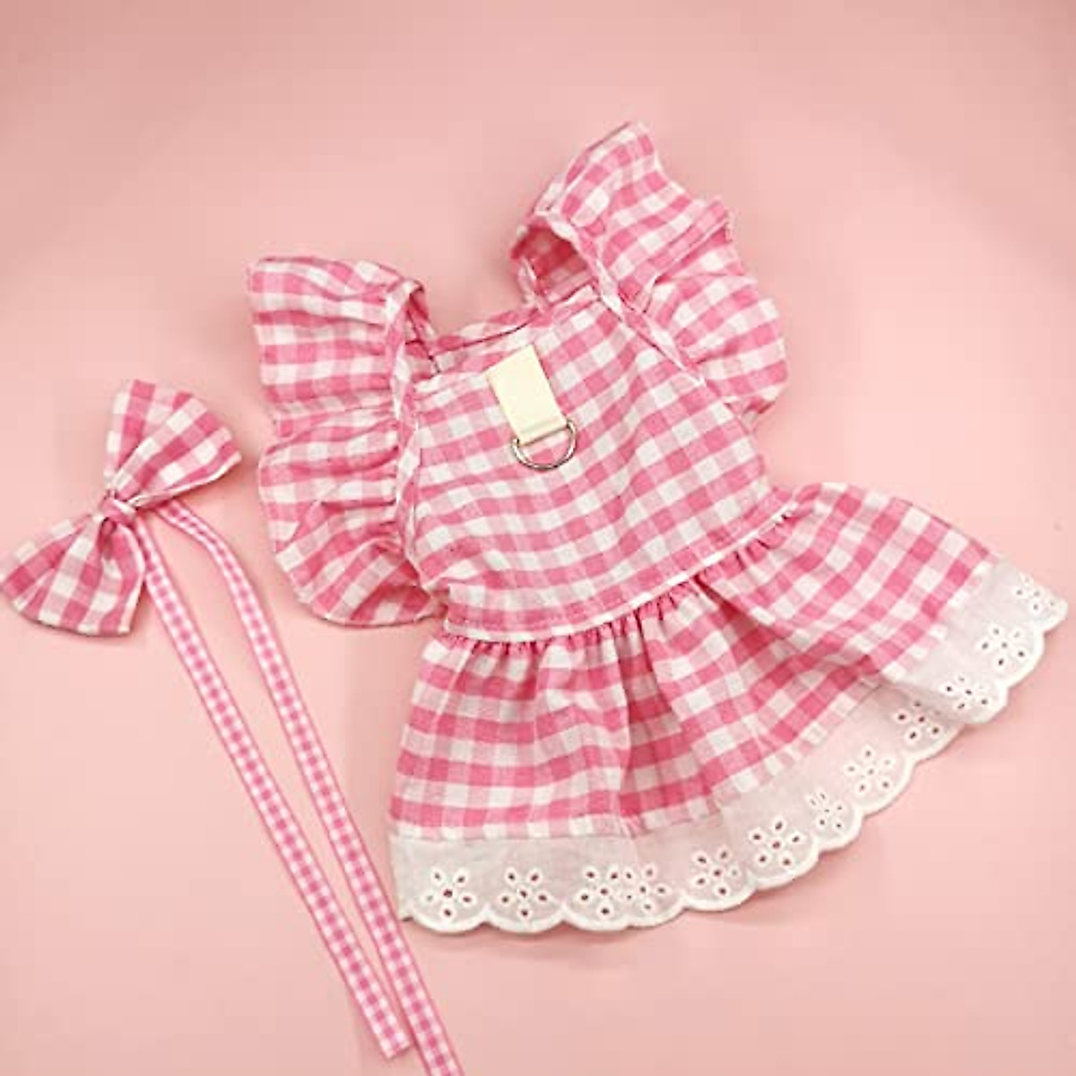 Pet Princess Dress - Dog Cat Sweet Dresses, Ruffle Sleeves Plaid Print Cat Princess Dress, Dog Clothes for Small Dogs Cats Puppy Pet Kitten Hot Pink XS