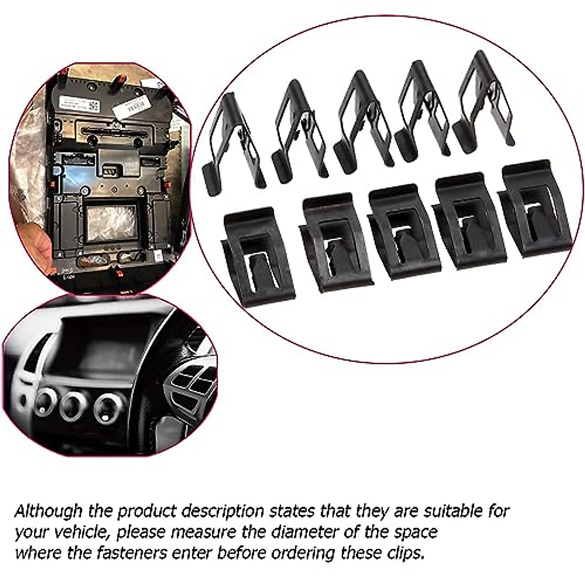 BELOMI 50 Pcs Dashboard Trim Clips, Car Front Console Dash Retainer, Automotive Metal Dashboard Trim Clamps, Vehicle Interior Black Rivets Fasteners, Universal for Most Cars