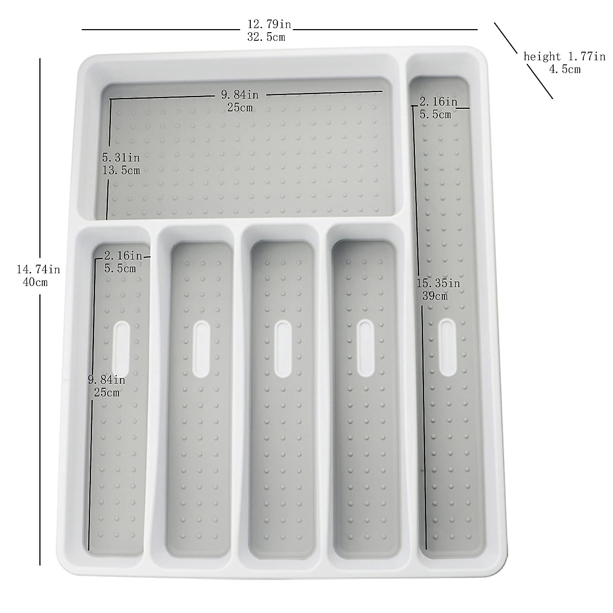 Uniturcky Classic Large Cutlery Tray, Silverware Tray for Drawer, 6 Compartment Flatware Organizer Holder/Divider, Multi-Purpose Storage With Non-slip Rubber Feet for Kitchen, Office, Bathroom