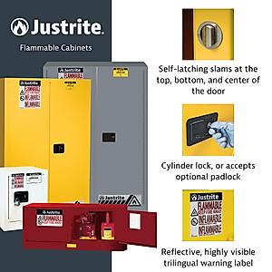 JUSTRITE 894500 Sure-Grip EX Standard Safety Cabinet, 43w x 18d x 65h, Yellow