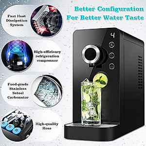 Sparkling Water Maker, Commercial Soda Maker Fizzy Drink Machine Carbonator for Home, Countertop Ice Water Cooler Dispenser and Room Black