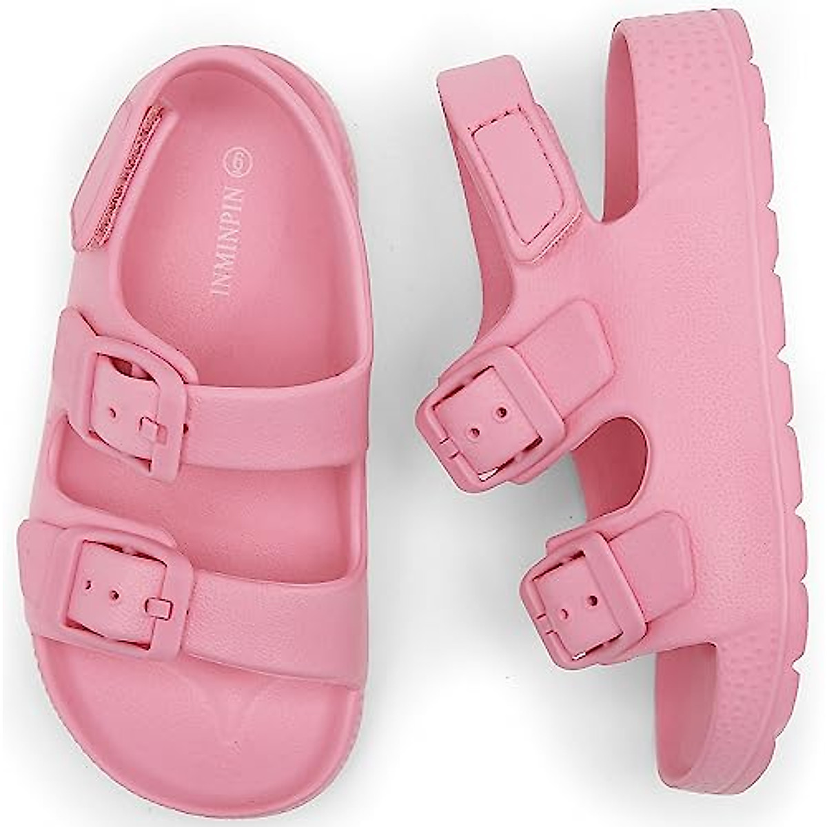INMINPIN Toddler Boys Girls Buckle Sandals Comfort Open Toe Sandal with Adjustable Back Strap, Pink, 5 Toddler