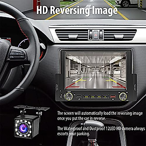 Single Din Car Stereo with 6.2 Inch IPS Full HD Touchscreen, Apple CarPlay/Android Auto/Phone Mirror-Link, FM Radio with Bluetooth 5.1 Handsfree and 12LED HD Backup Camera, Audio/Video Player