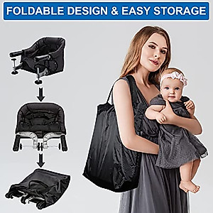 Hook On High Chair, Jozzve Baby High Chair, Portable High Chair for Travel, Foldable Fast Table Chair with Storage Bag, Baby Feeding Seat Clip On High Chair for Home and Travel (Black)