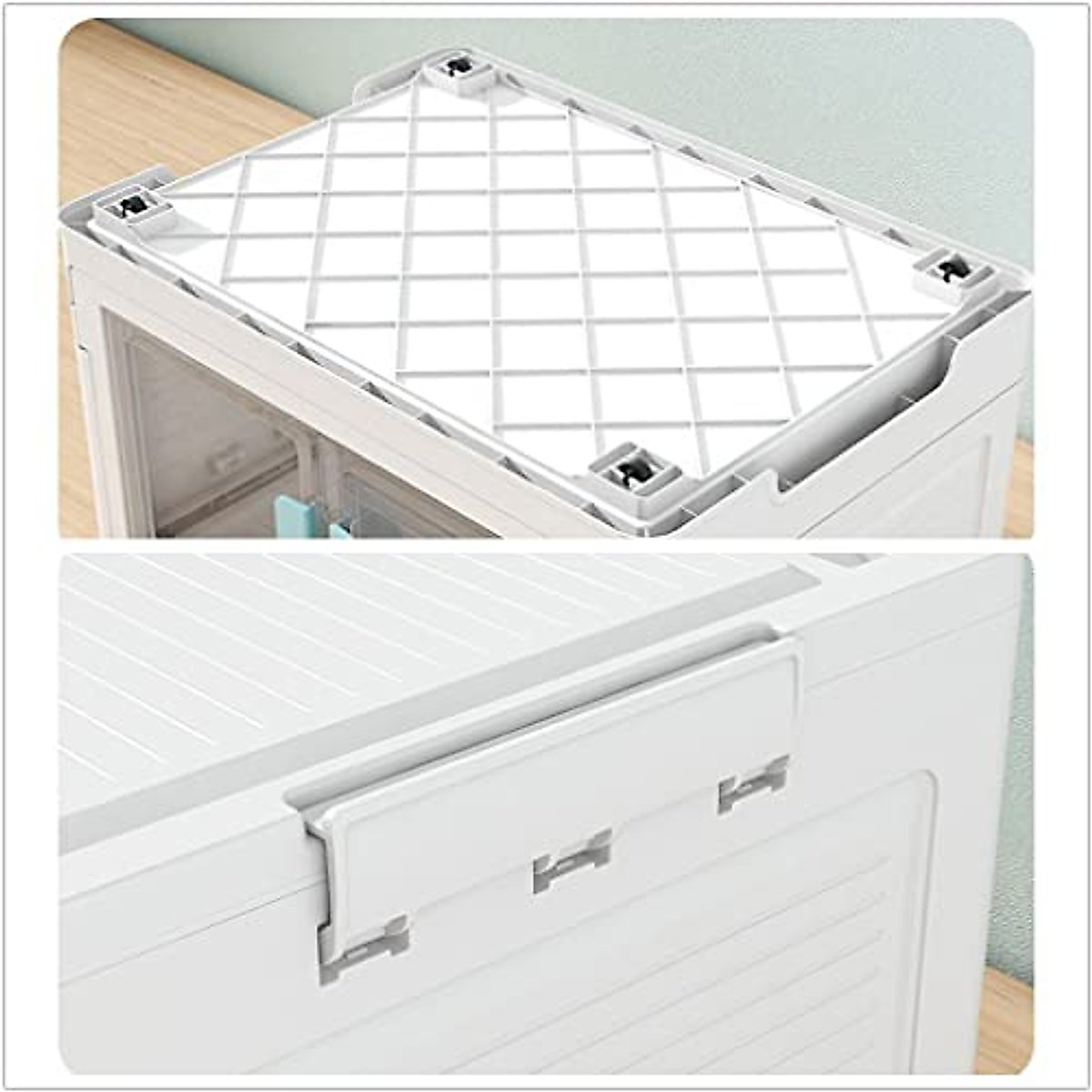 Radefasun Foldable Storage Bins with Lid and Clear Door and Weels Plastic Collapsible Storage Box Portable Stackable Grocery Toys Books Container Folding Storage Crate for Home or Car Trunk