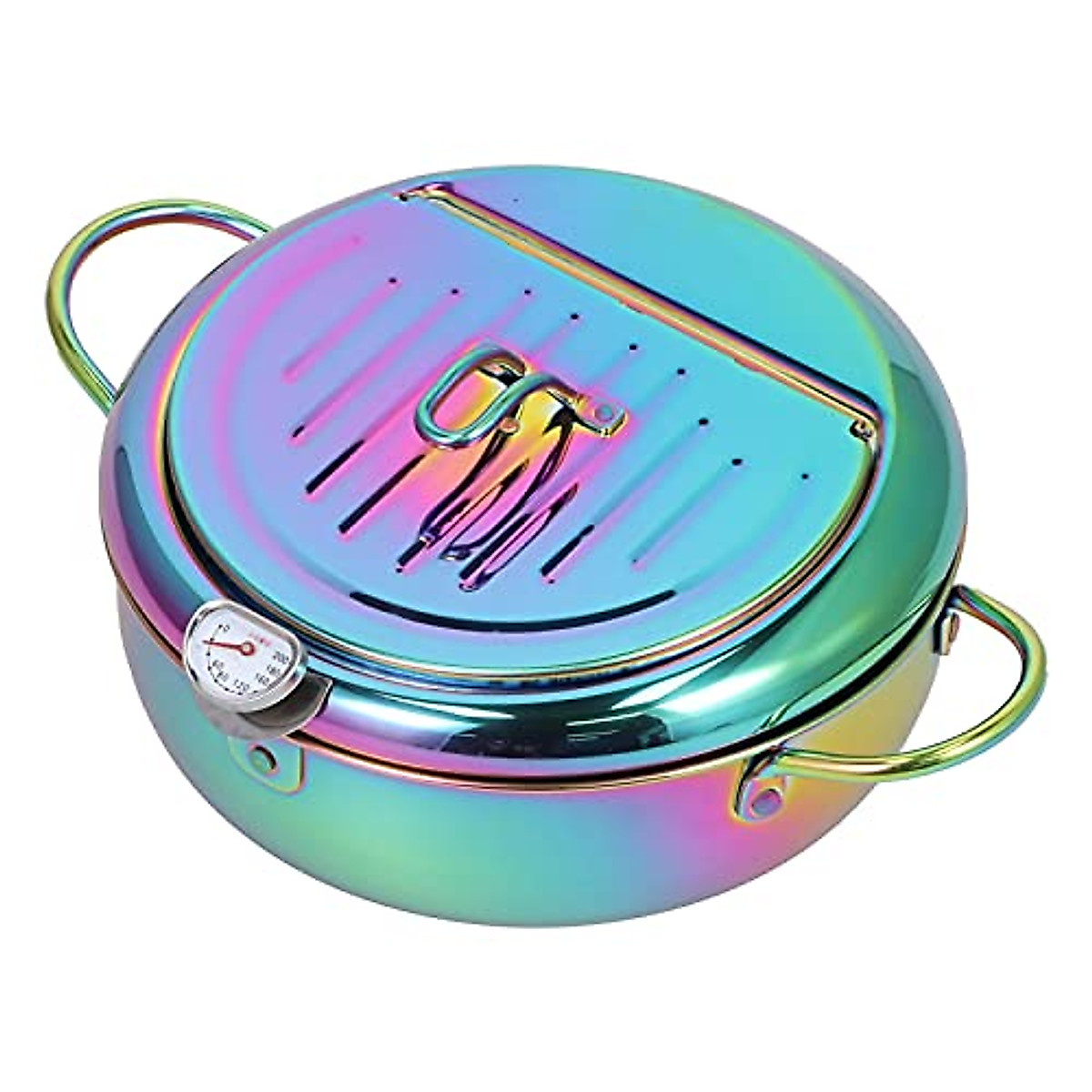 3.4L 10 Inch Stainless Steel Fryer with Temperature Control Japanese Style Tempura Fryer Pan Nonstick Coating Mini Deep Fryer for French Fries Shrimp Chicken Wings Deep Fryer