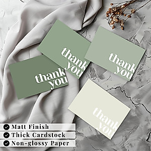 Paper Play Thank You Cards Bulk Pack of 40 Green, 5x3.5 Inches with Matching Stickers & Envelopes, Minimalistic Design Suitable for Business, Baby Shower, Wedding, Small Business, Graduation, Funeral