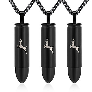 XSMZB Cremation Jewelry for Ashes Bullet Shape Pendant Urn Necklace Stainless Steel Keepsake Memorial Jewelry for Men Women(3pcs black)