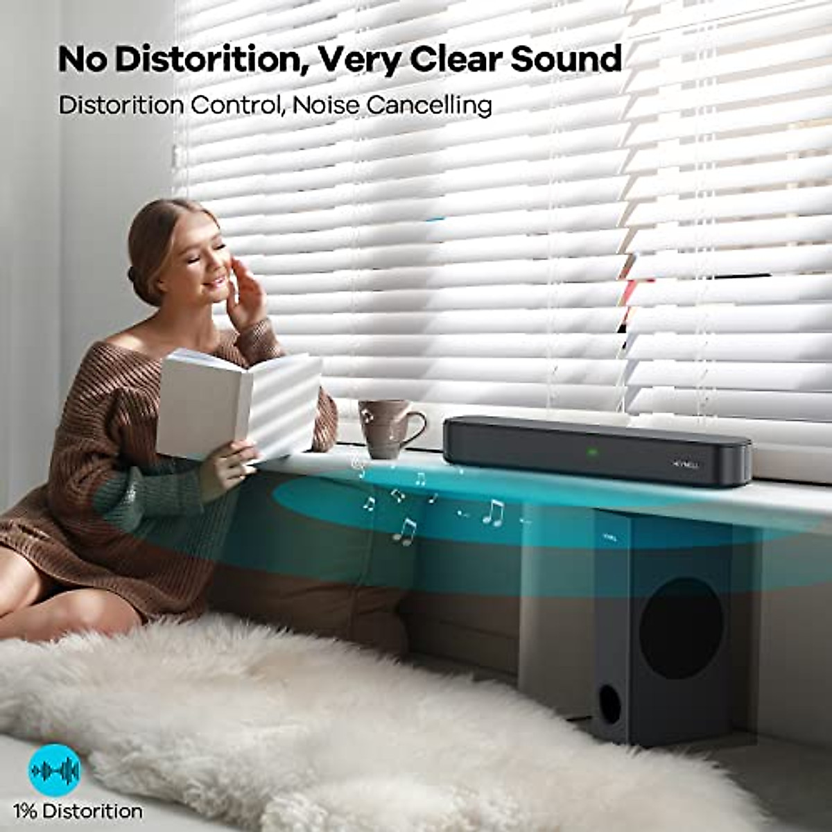 Heymell 2.1CH 160W Soundbar for TV with Subwoofer,Powerful and Clear Bass, Clear Voice, No Background Noise,DSP 3D Surround Sound Bar,TV Soundbar HDMI ARC Optical,HDMI Cable (Included)