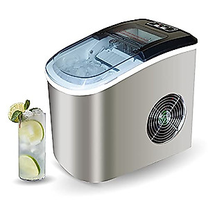 Angel Canada Stainless Steel Portable Ice Maker Compact Countertop with Panoramic View Window, Ice Cube Machine, Bullet Cubes in S/L Size 26 lb/24H for Home Office Party, Boat RV