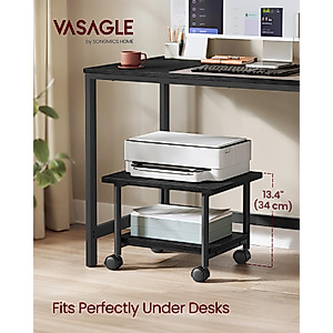 VASAGLE Industrial Under Desk Printer Stand, 2-Tier Mobile Machine Cart with Shelf, Heavy Duty Storage Rack for Office and Home, Black UOPS02B