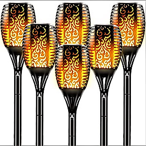 Maksone 6 Pack Torches Solar Outdoor Lights LED Larger Size Flickering Flames Light Waterproof Landscape Decoration Lighting Dusk to Dawn Auto On/Off