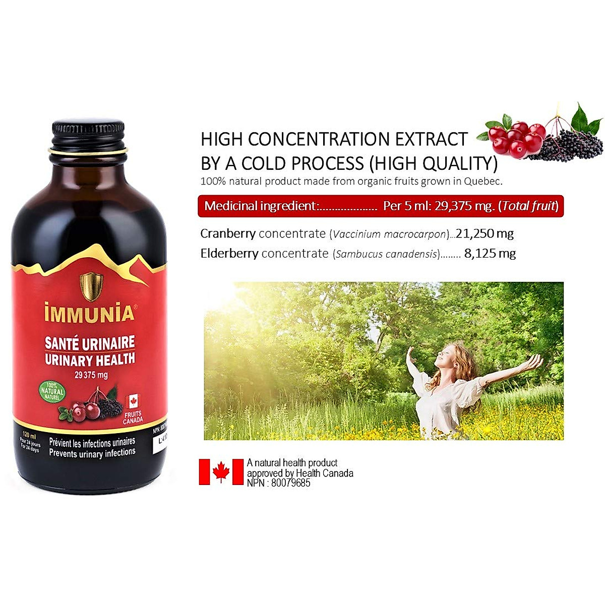 Immunia Urinary Health. Cranberry & Elderberry Concentrate to be Consumed for The Prevention of Urinary Infections. Natural. Delicious. 5 ml/Day. 1-Pack. USA