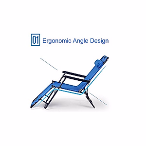 Tenozek Folding Beach Lounge Chair, Portable Outdoor Zero Gravity Chair Camping Reclining Chairs Patio Pool Beach Chaise Lawn Recliner (2 Pieces, Blue)