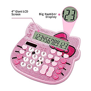 Women Calculators,BREIS Creative Cute Solar Energy Calculator, 12 Digit Large LCD Display, Handheld for Daily and Basic Office, Pink (Pink+Pink)
