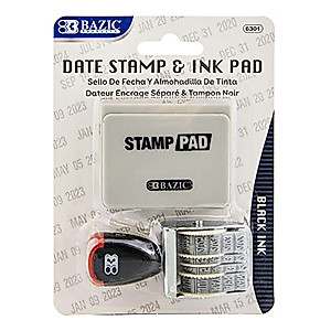 BAZIC Date Stamp and Ink Pad (Black Ink), 12 Years of Dates, Nickel-Plated Steel, Stamp Impression Size 1" x 0.15", Great for Office, Shipping, Receiving, Accounting, Expiration, Due Dates, 1-Pack